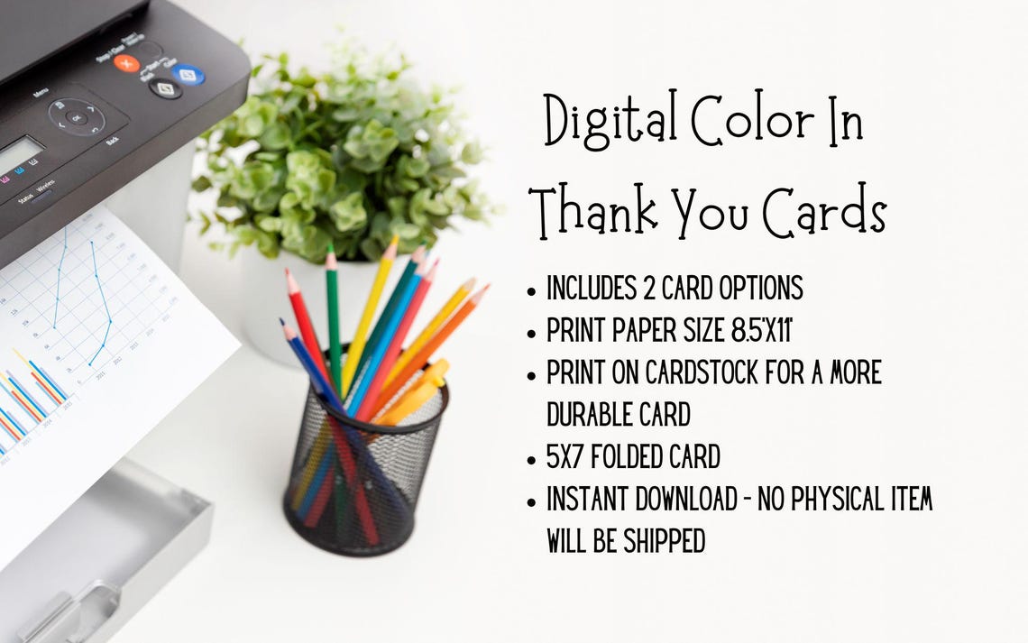 Color in Thank You Cards | Thank You Printable | Thank You Card Bundle ...
