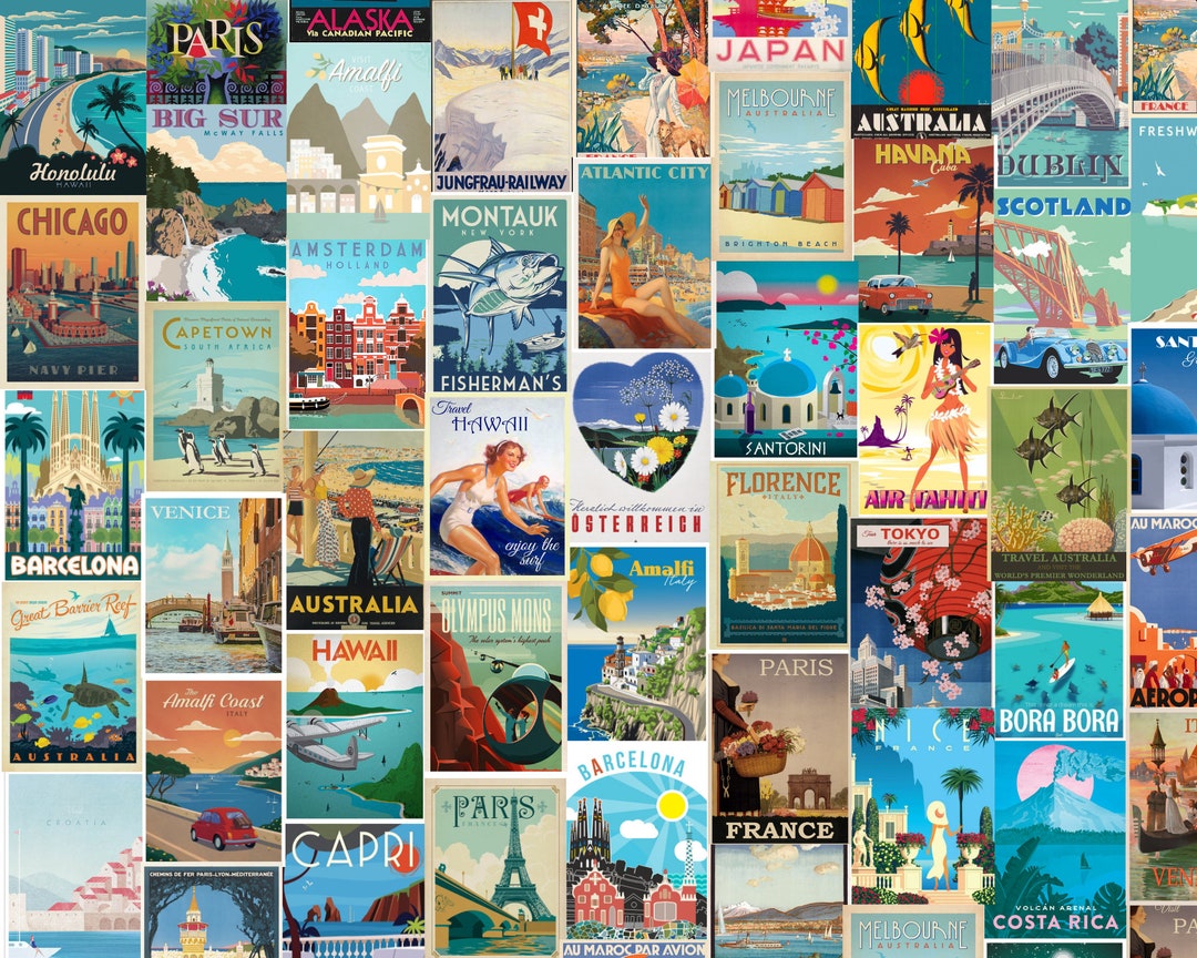 80+ Vintage Travel Posters Wall Collage Kit *digital Download - Etsy