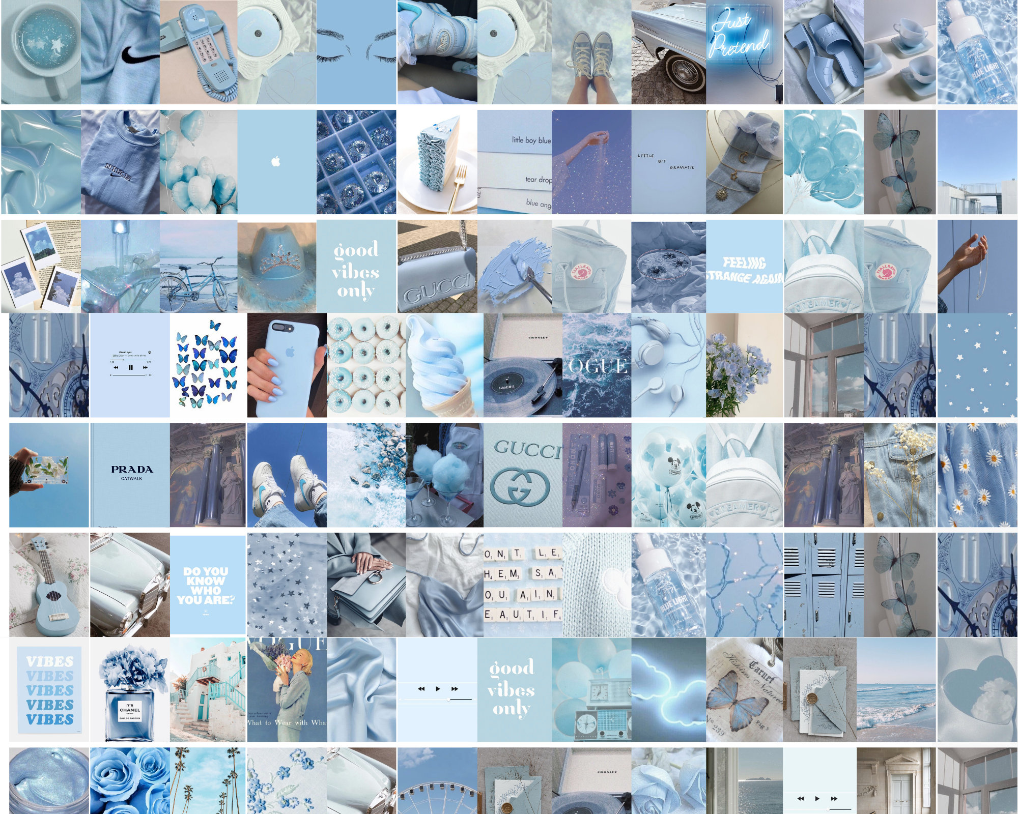 Blue Aesthetic Wall Collage Kit 50 Piece Digital Download Etsy Wall