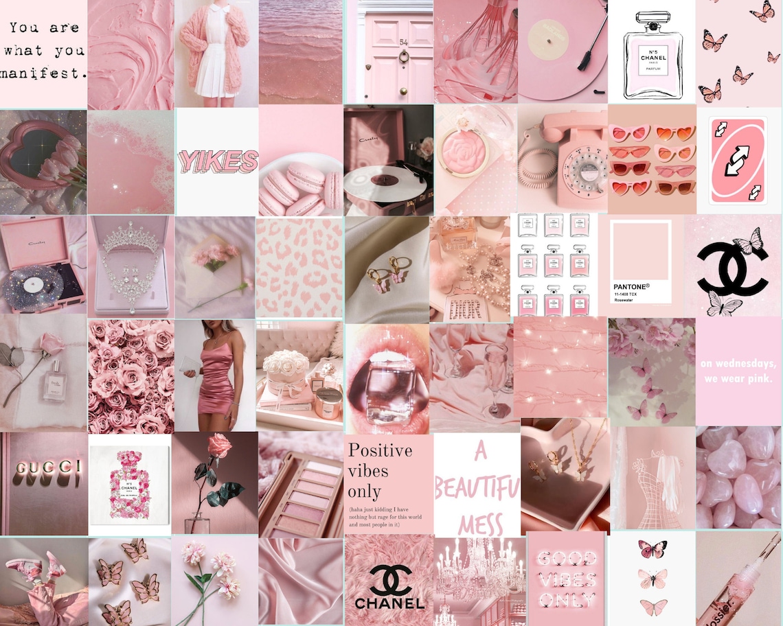 60 Soft Pink Aesthetic Wall Collage Kit Digital Download Etsy