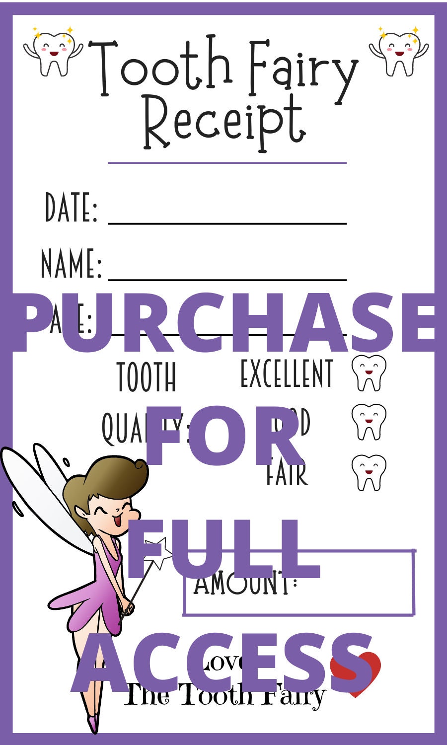 Tooth Fairy Receipt, Printable, Kids - Etsy