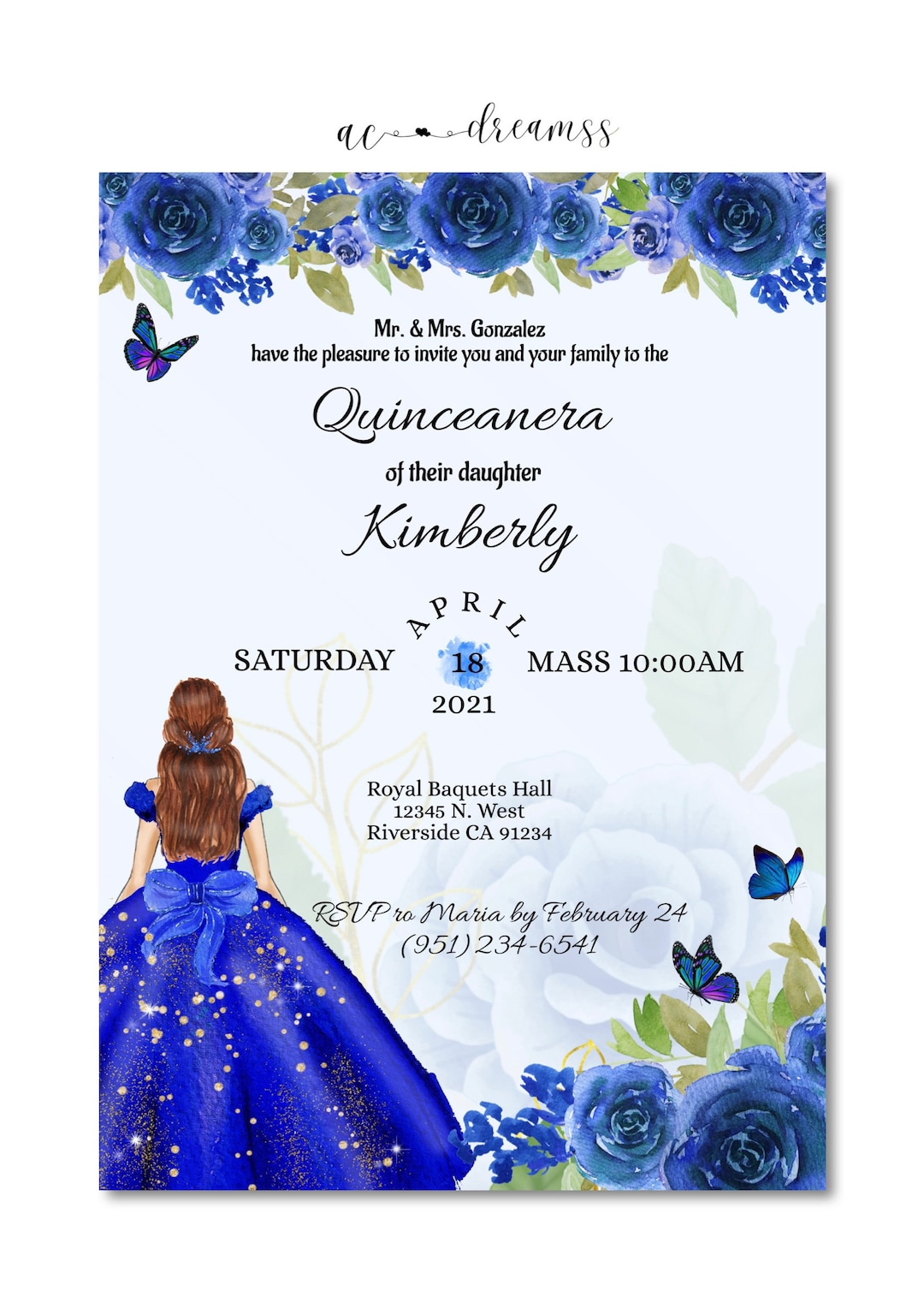 Plantilla Quince Azul, Invitacion mariposas, Invitacion para quince ...
