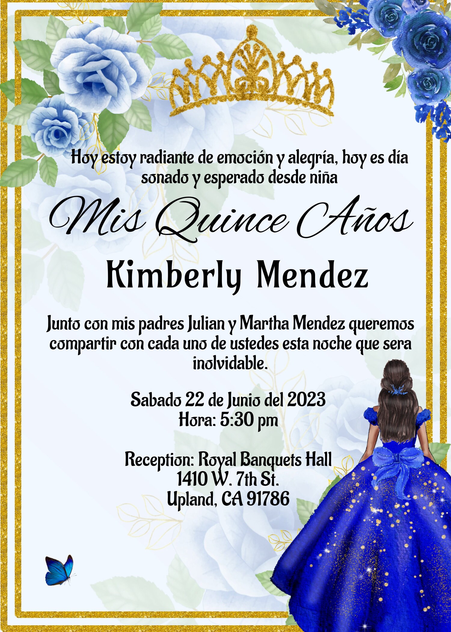 Quince Bluegold Invitation, Invitaciones Quinceanera - Etsy