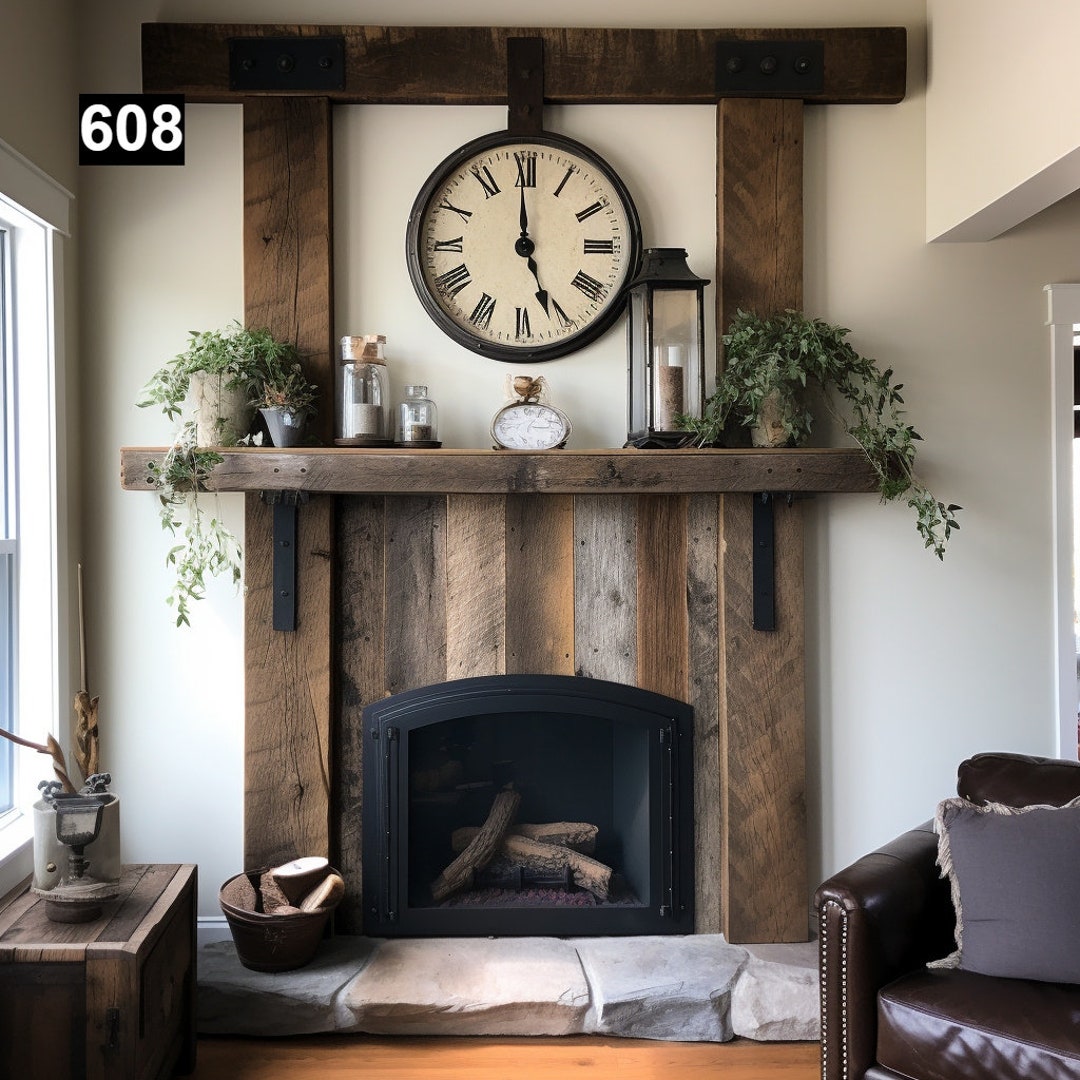 Rustic Reclaimed Wood Beam Mantel With Elegant Iron Accents #608 - Etsy
