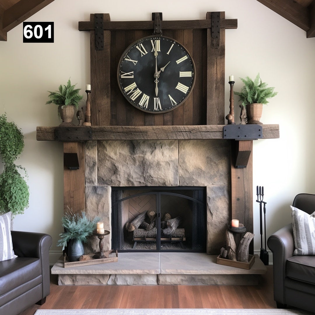 Rustic Reclaimed Wood Beam Mantel With Elegant Iron Accents #601 - Etsy