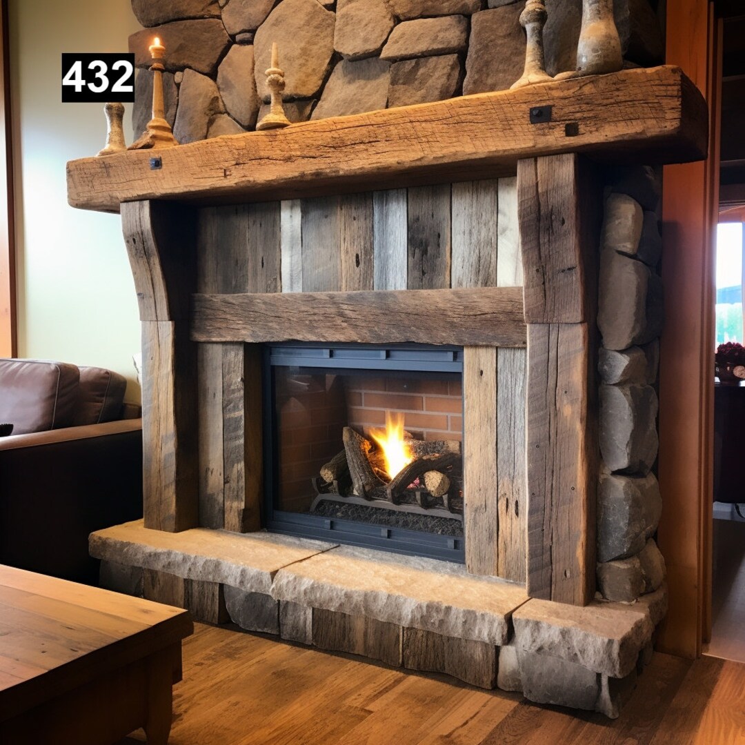 Regal Looking Reclaimed Wood Beam Fireplace Mantel With Legs #432 ...