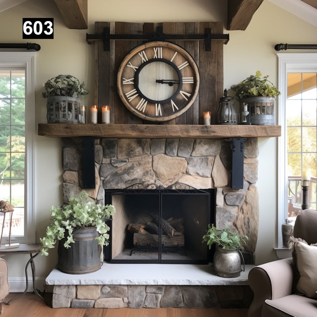 Rustic Reclaimed Wood Beam Mantel With Elegant Iron Accents #603 - Etsy