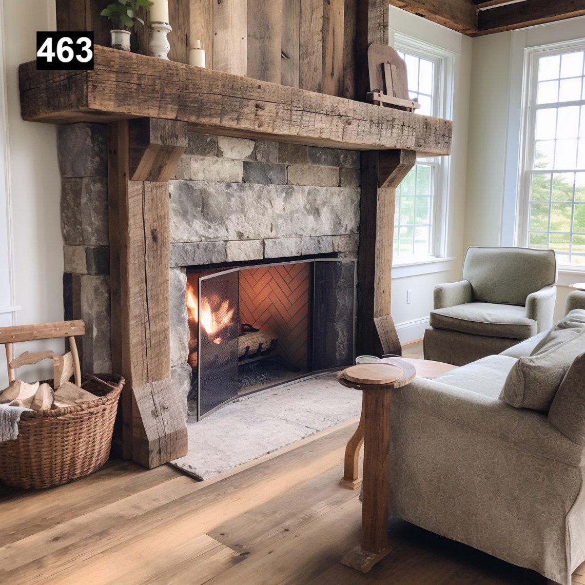 Regal Looking Reclaimed Wood Beam Fireplace Mantel With Legs #463 ...
