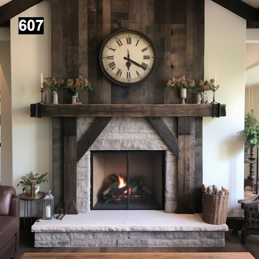 Rustic Reclaimed Wood Beam Mantel With Elegant Iron Accents #607 - Etsy