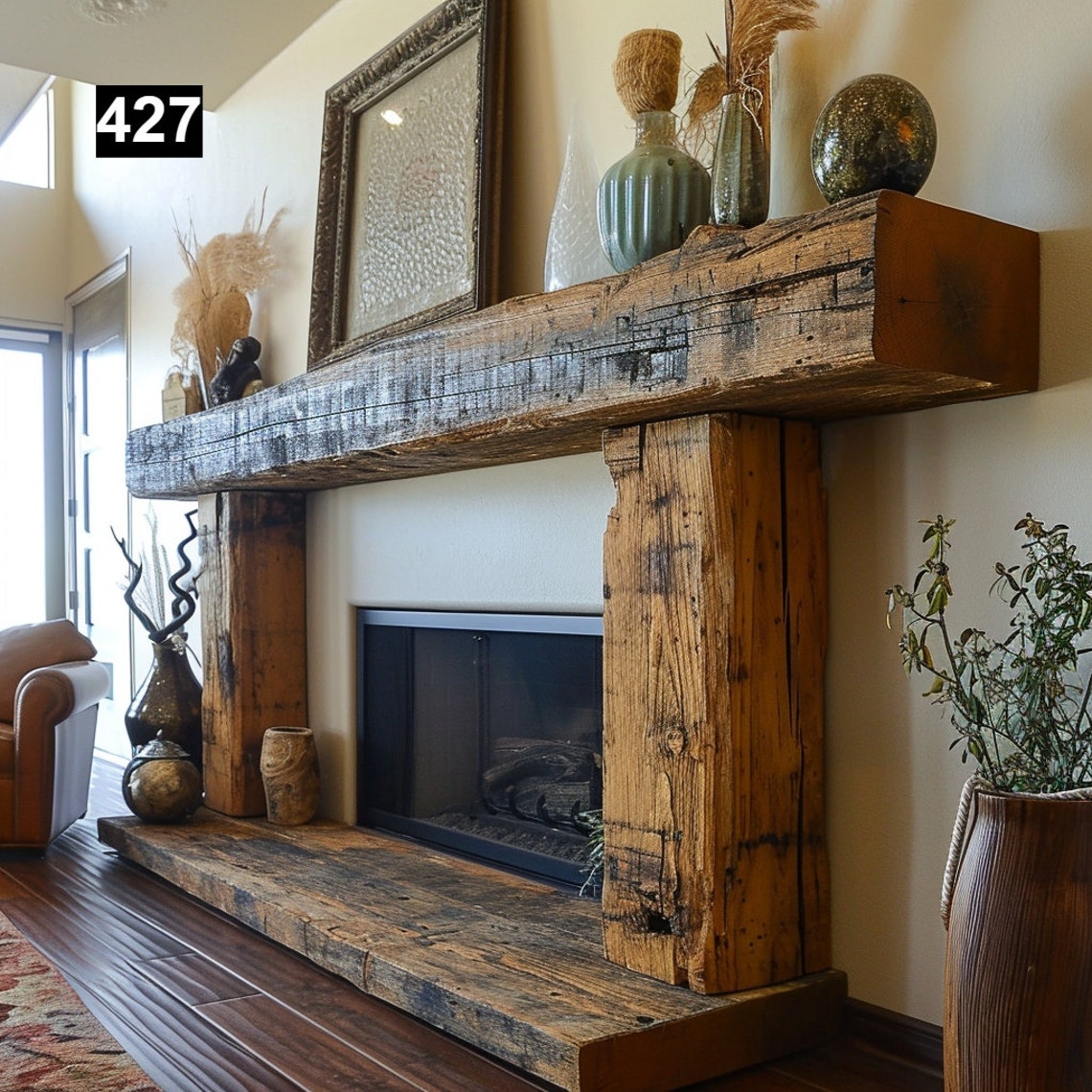 Regal Looking Reclaimed Wood Beam Fireplace Mantel With Legs 427 - Etsy ...