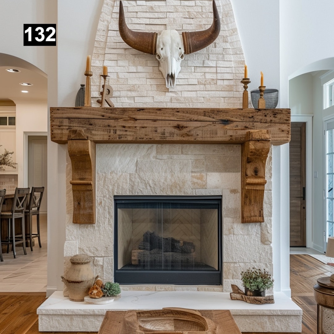 Gorgeous Reclaimed Wood Beam Fireplace Mantel With Wooden Corbels #132 ...
