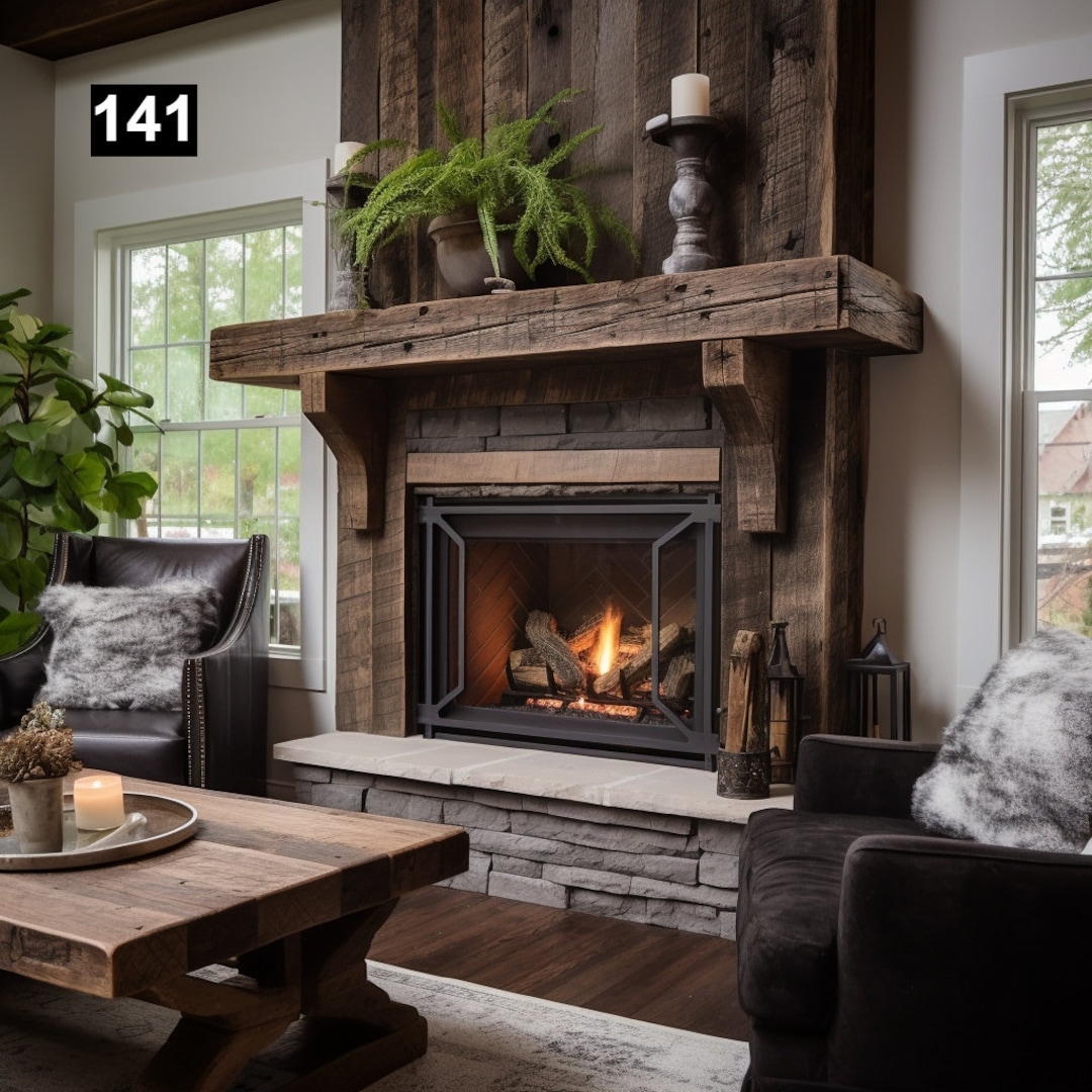Gorgeous Reclaimed Wood Beam Fireplace Mantel With Wooden Corbels #141 ...