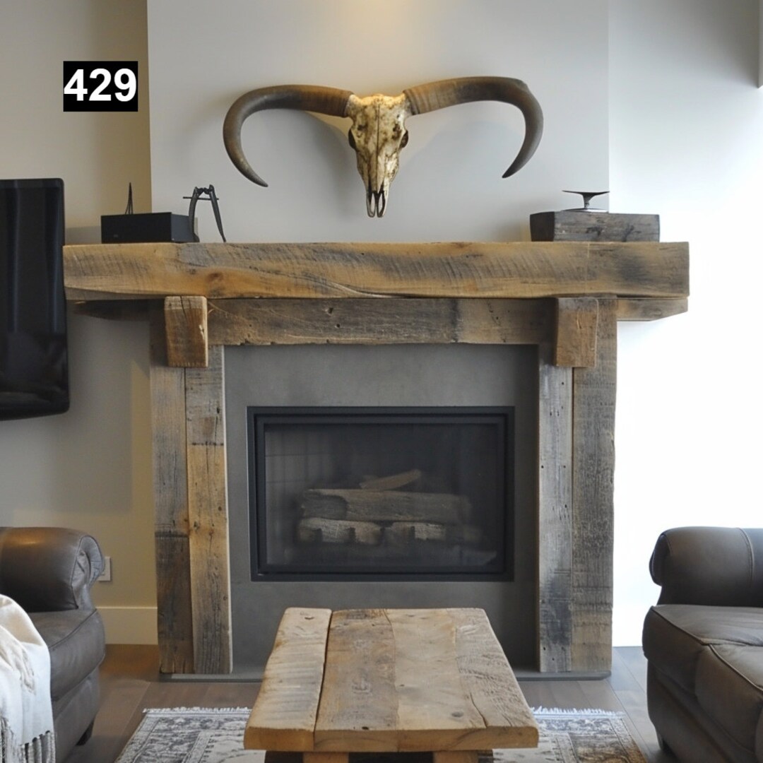 Regal Looking Reclaimed Wood Beam Fireplace Mantel With Legs #429 ...