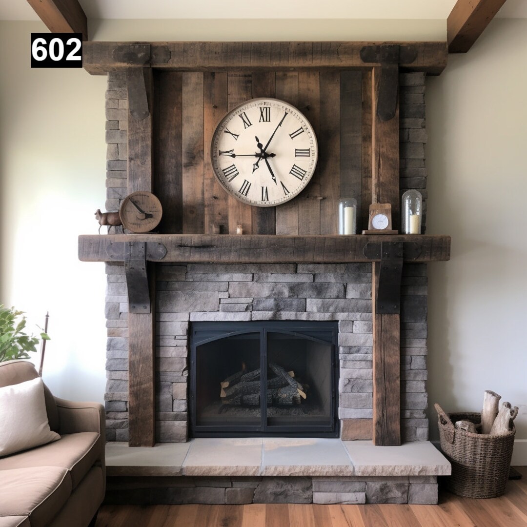 Rustic Reclaimed Wood Beam Mantel With Elegant Iron Accents #602 - Etsy