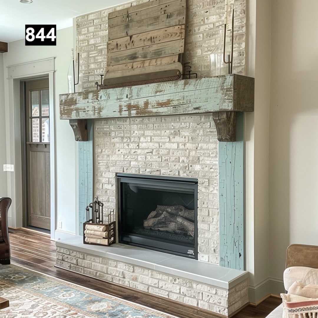 Rustic Charm: Distressed Colored Reclaimed Wood Beam Fireplace Mantels ...