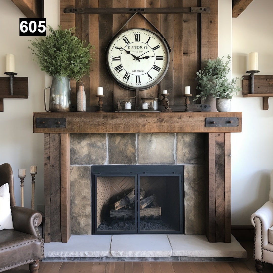 Rustic Reclaimed Wood Beam Mantel With Elegant Iron Accents #605 - Etsy
