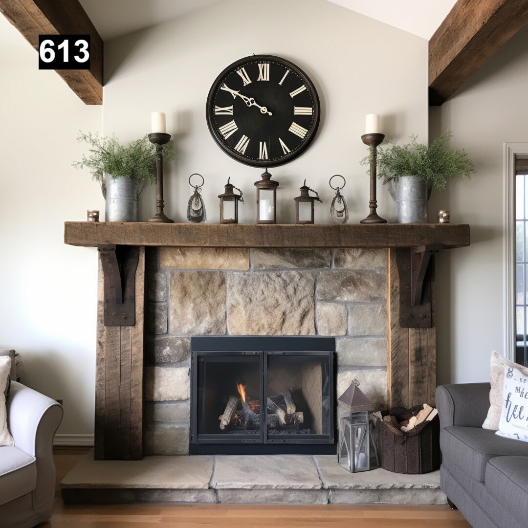 Rustic Reclaimed Wood Beam Mantel With Elegant Iron Accents #613 - Etsy