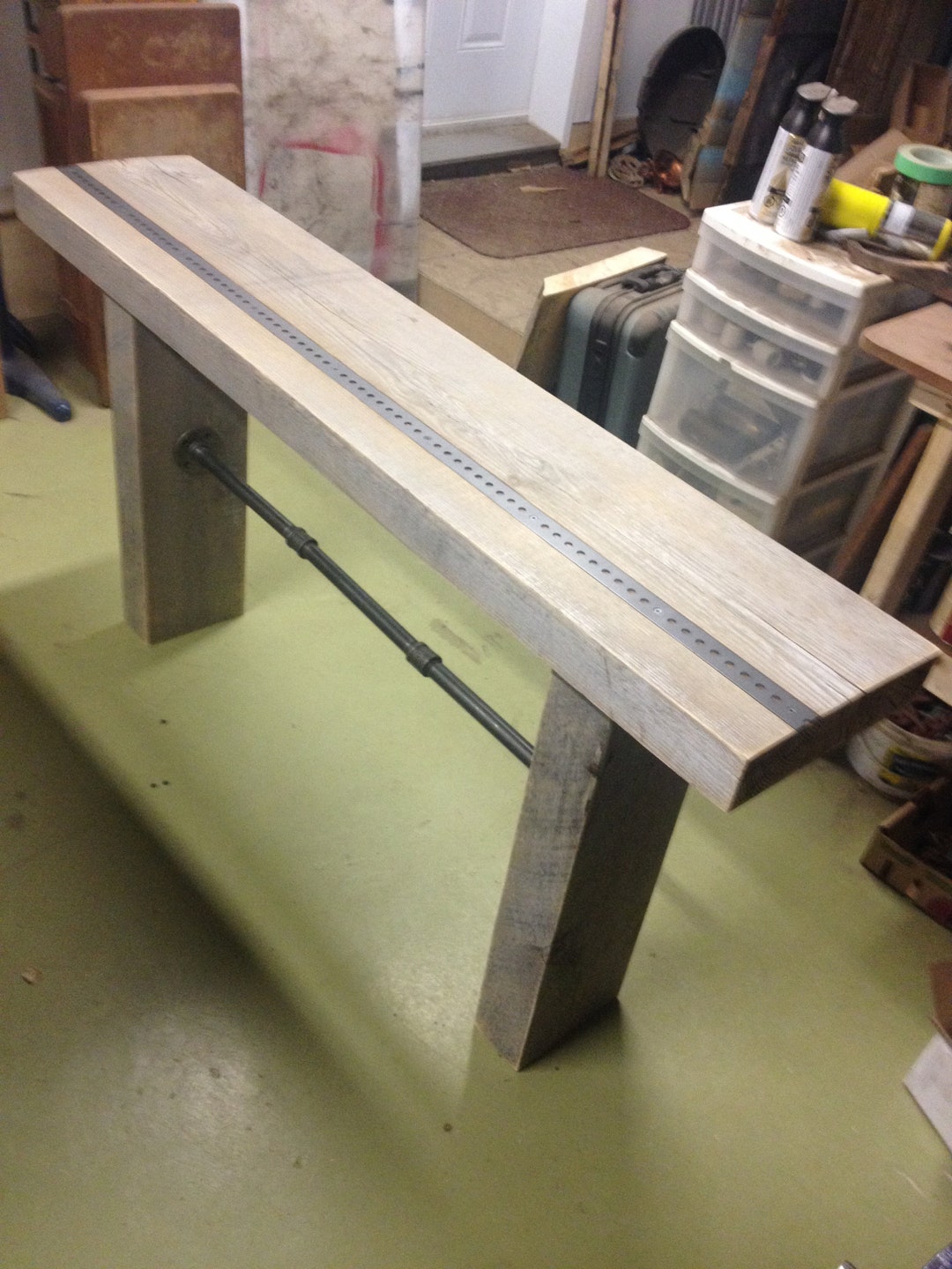 Rustic Console With Pipes and Metal Insert - Etsy
