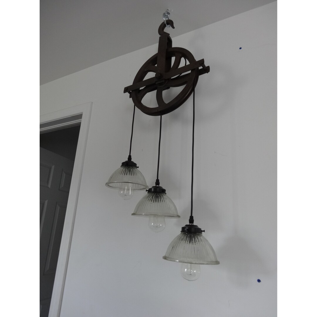 Beautiful Pulley Lamp With Antique Glass Shades - Etsy