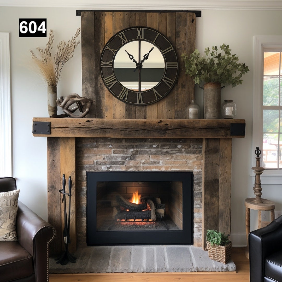 Rustic Reclaimed Wood Beam Mantel With Elegant Iron Accents #604 - Etsy