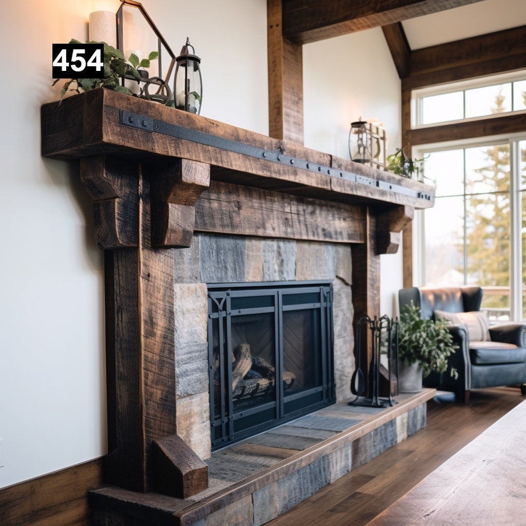 Regal Looking Reclaimed Wood Beam Fireplace Mantel With Legs 454 - Etsy ...
