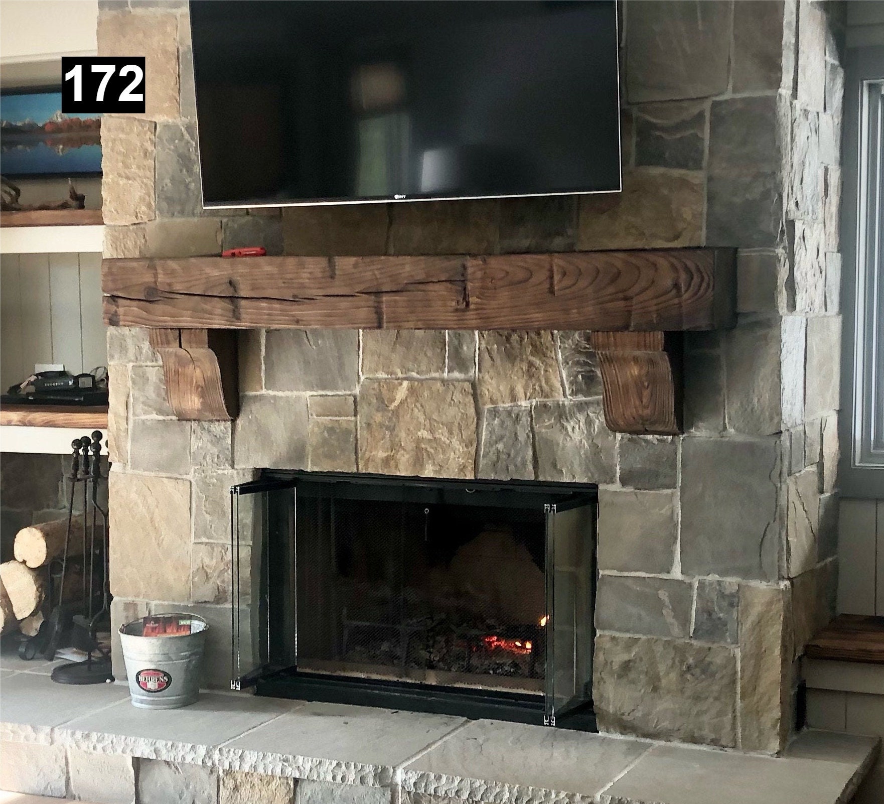 Gorgeous Reclaimed Wood Beam Fireplace Mantel With Wooden Corbels 172 ...