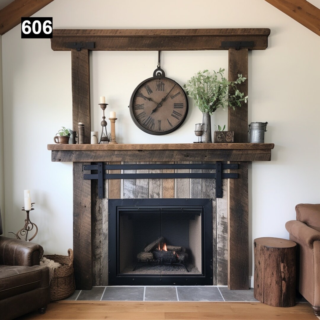 Rustic Reclaimed Wood Beam Mantel With Elegant Iron Accents #606 - Etsy