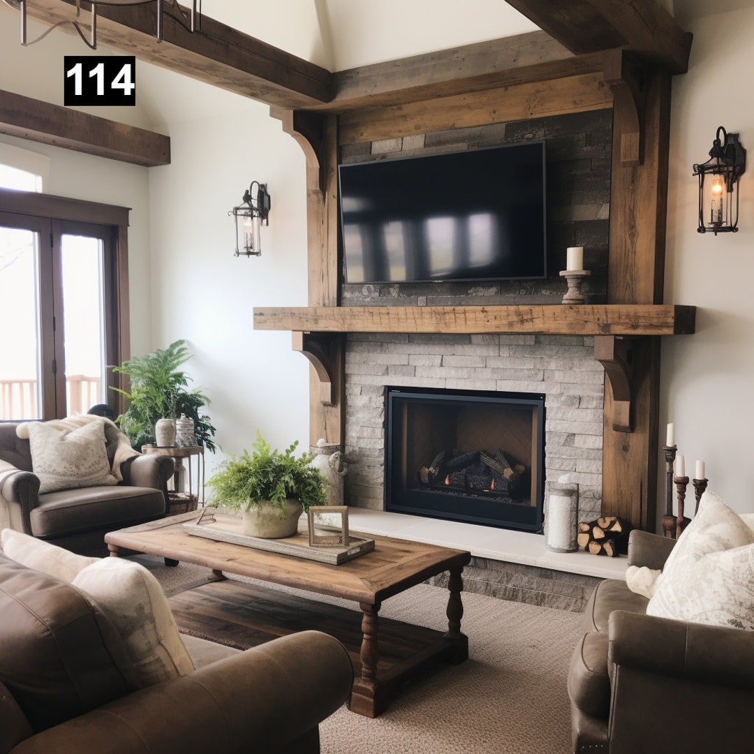 Gorgeous Reclaimed Wood Beam Fireplace Mantel With Wooden Corbels #114 ...