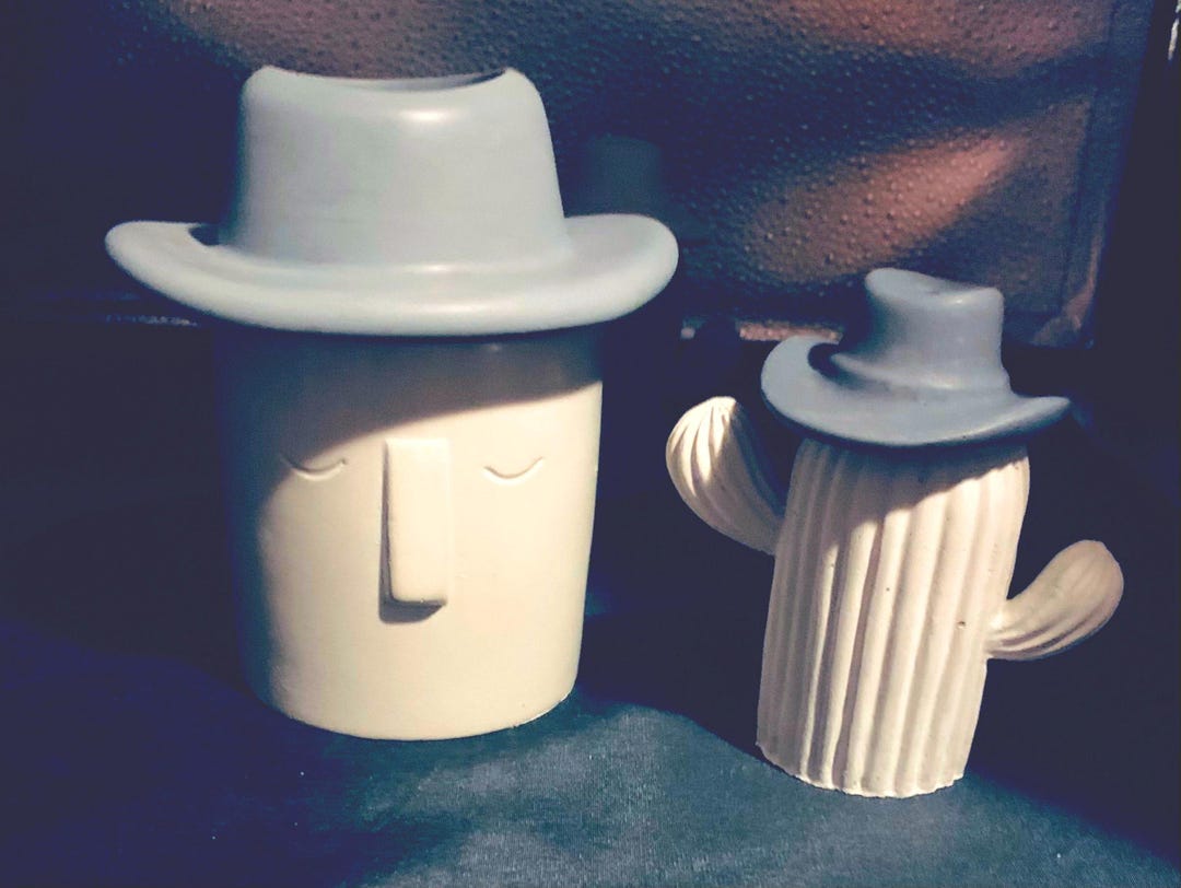 Cement Cowboy Candle Match Holder Hat Cowboy Hat Incense Holder Catus ...