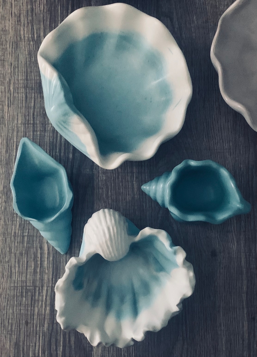 Cement Seashell Trays, Shell Shaped Set, Beach , Trinket Dishes, Summer ...