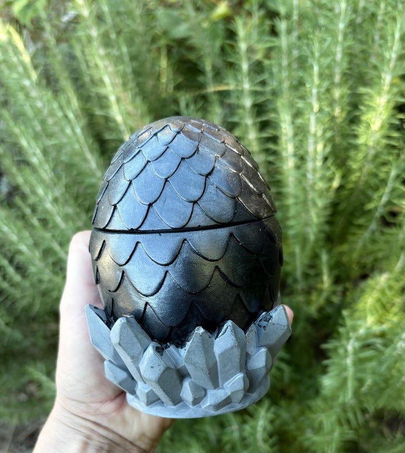 Concrete Dragon Egg Candle / Egg Scale Shaped Pot & Lid/ Dragon Egg Pot/ Valentine Gift/ Soybean ...
