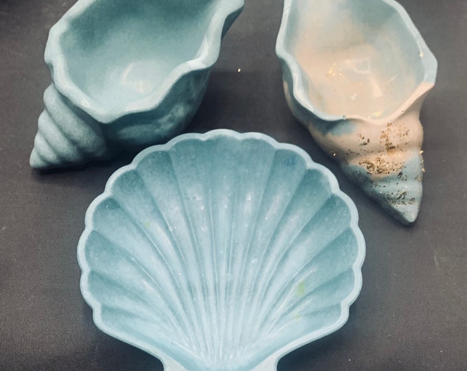 Cement Shell Tray, 3 Shell Shaped, Beach , Trinket Dish, Summer Decor ...