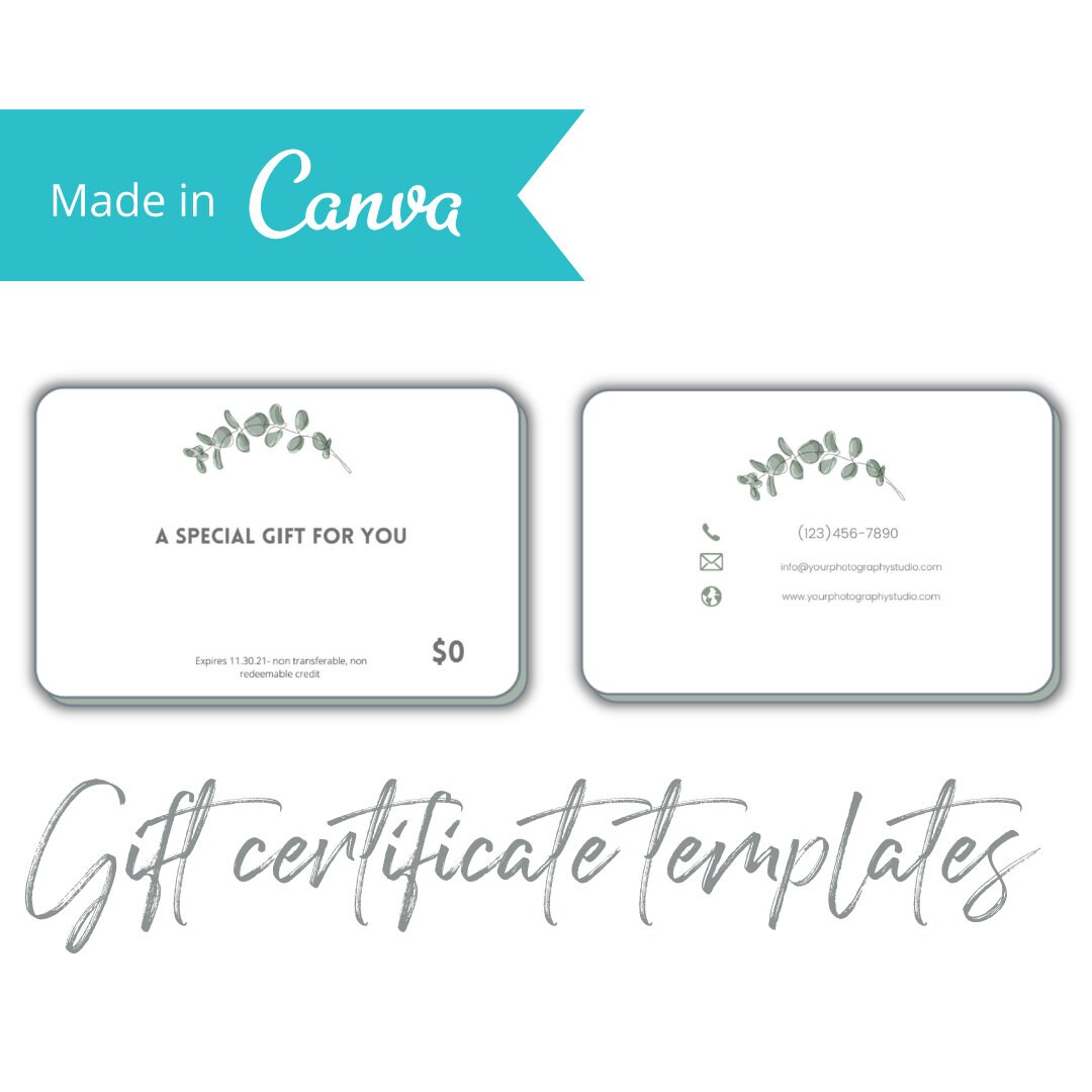 Digital Gift Card Template for Photographers, Digital Gift Certificate ...