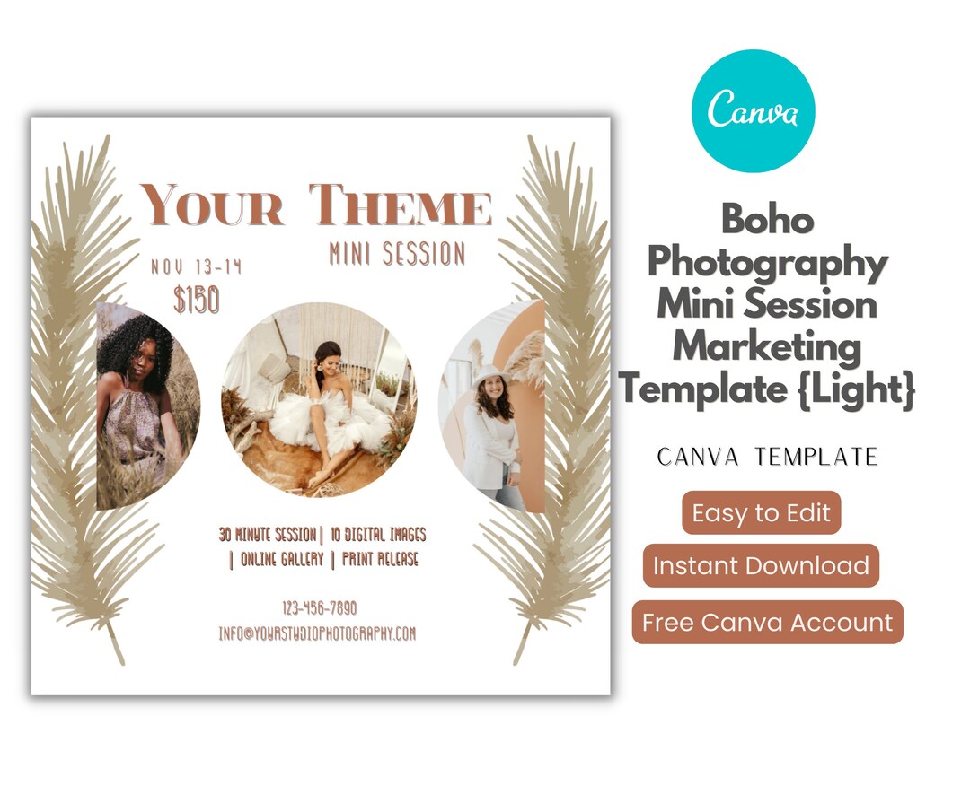 Boho Photography Mini Session Template for Canva, Editable Canva Mini ...