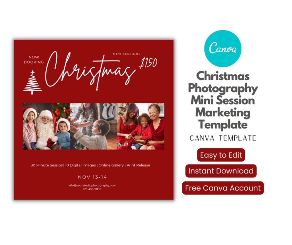 Christmas Mini Session Marketing Template, Canva Marketing Template ...