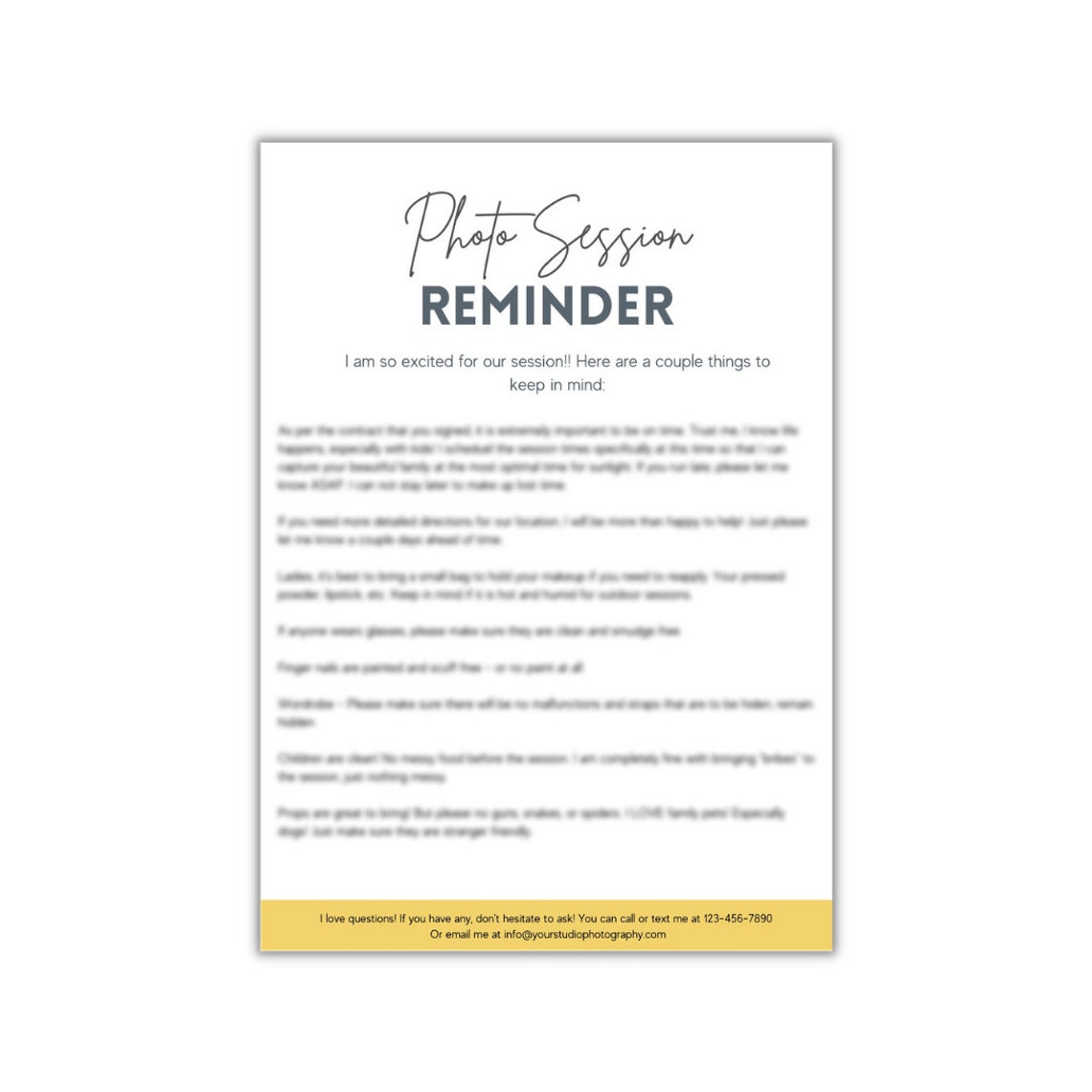 Photography Client Session Reminder With Tips Template, Photography ...