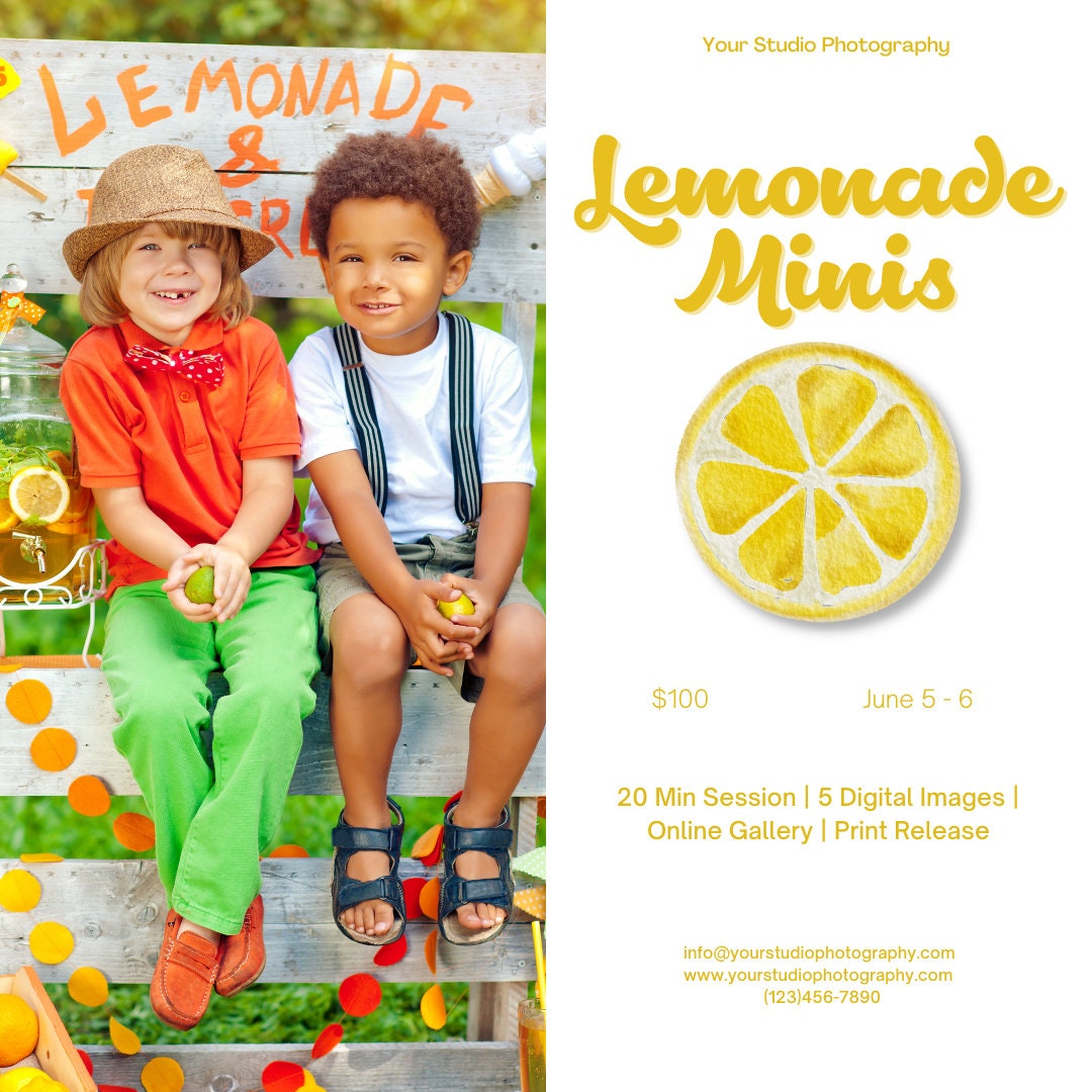Lemonade Stand Mini Session Template, Summer Mini Sessions Marketing ...