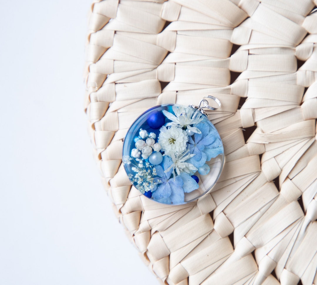 Real Blue Hydrangea Necklace, Resin Flower Necklace, Bridal Shower Gift ...