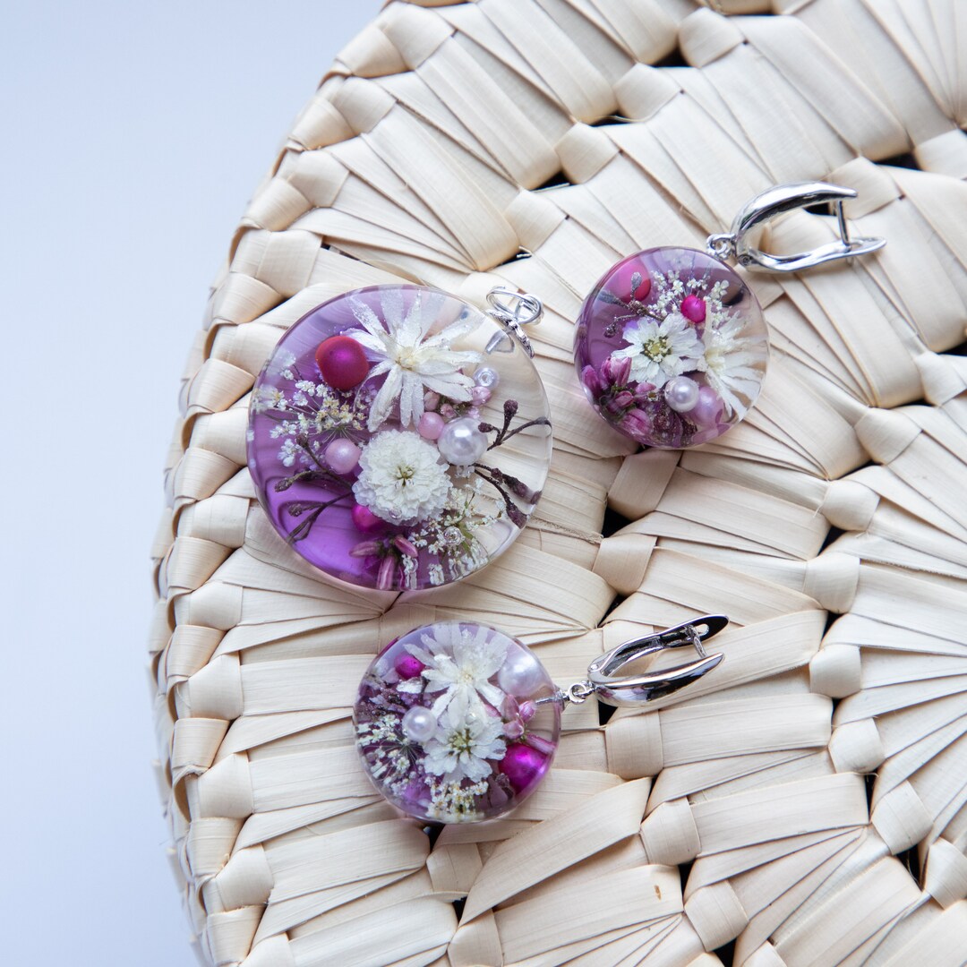 Resin Flower Jewelry Set, Handmade Jewelry, Colorful Jewelry, Resin ...