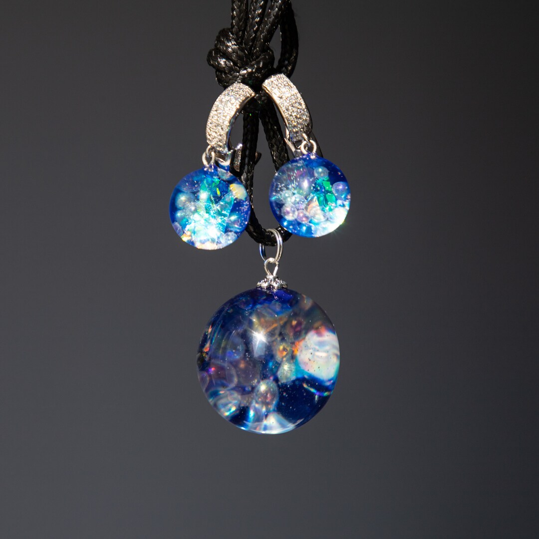 Handmade Gift, Resin Space Jewelry Set, Resin Space Necklace ...