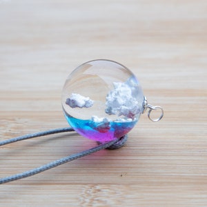 Resin Cloud Necklace, Blue and Pink Sky Necklace, Round Earth Pendant ...