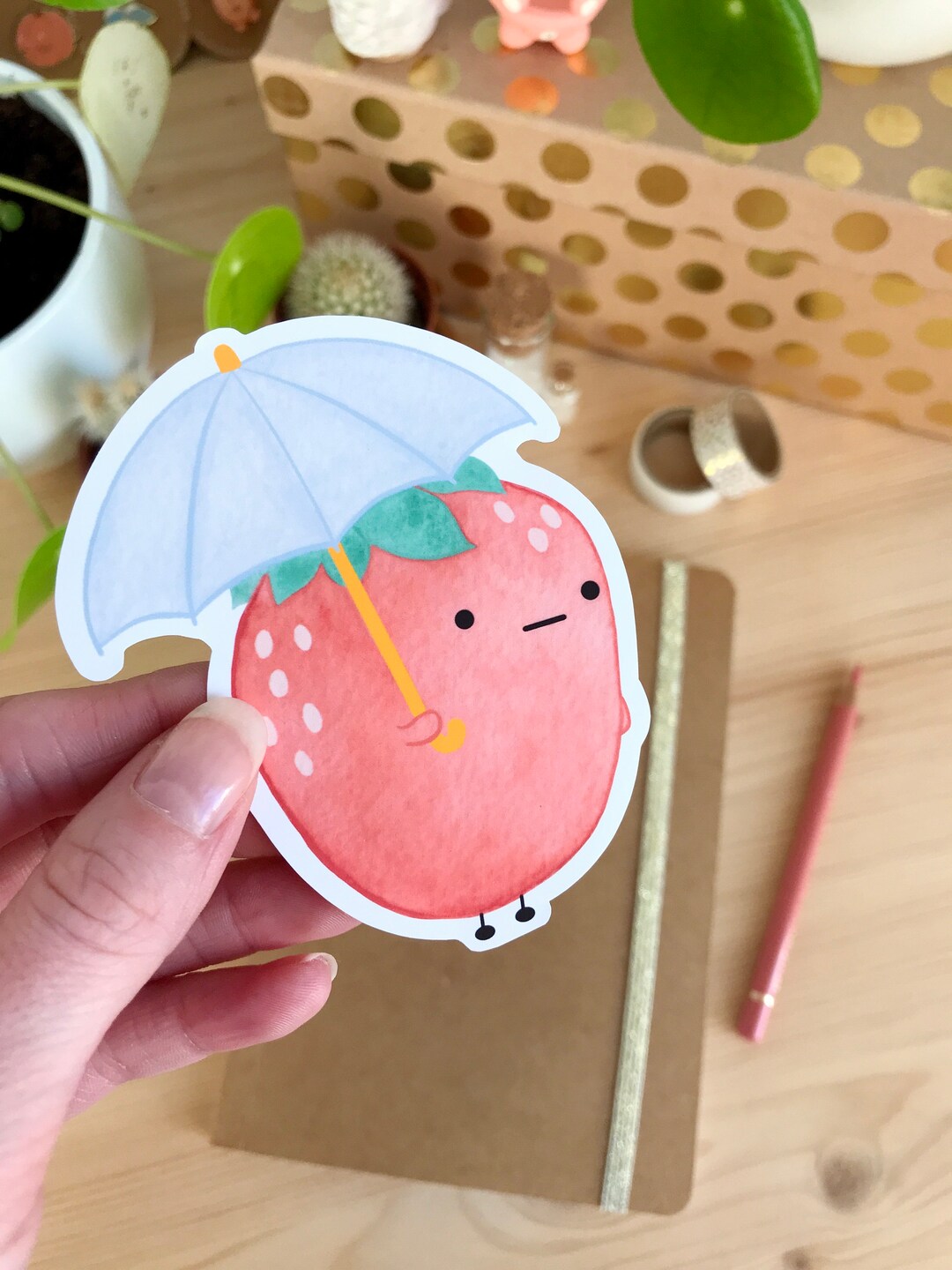 STICKER - Watercolor Vinyl Matte Strawberry Sticker - Handmade ...