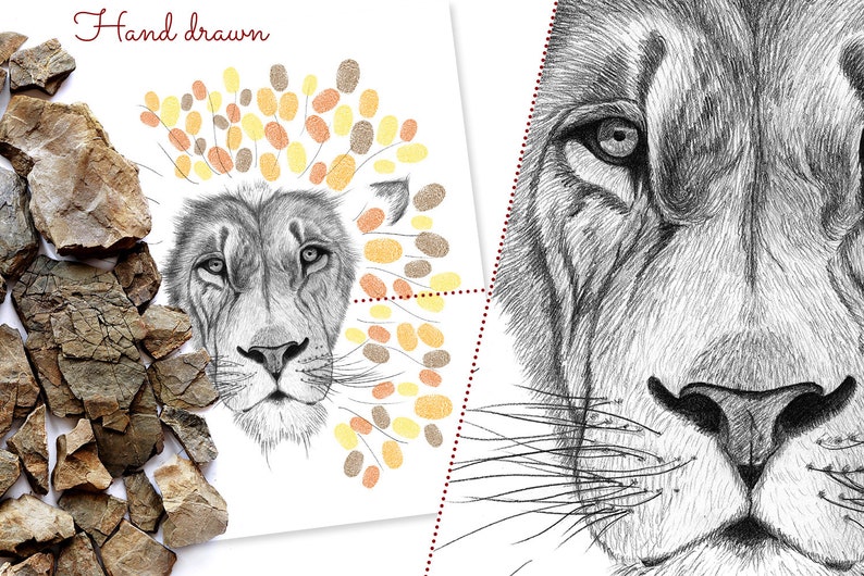 Lion for Fingerprints Instant Download Decoration Wedding | Etsy