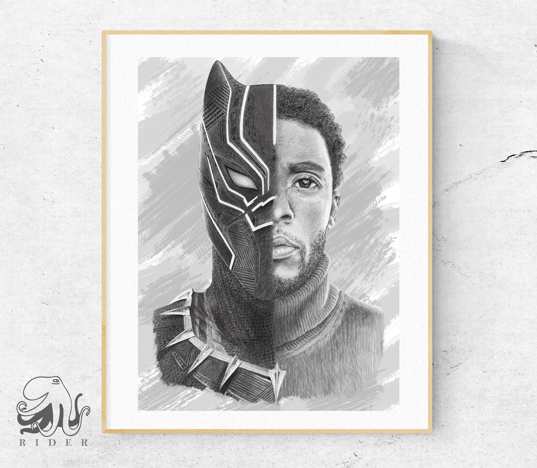 Black Panther Face Drawing Superhero Printable High Resolution Poster ...