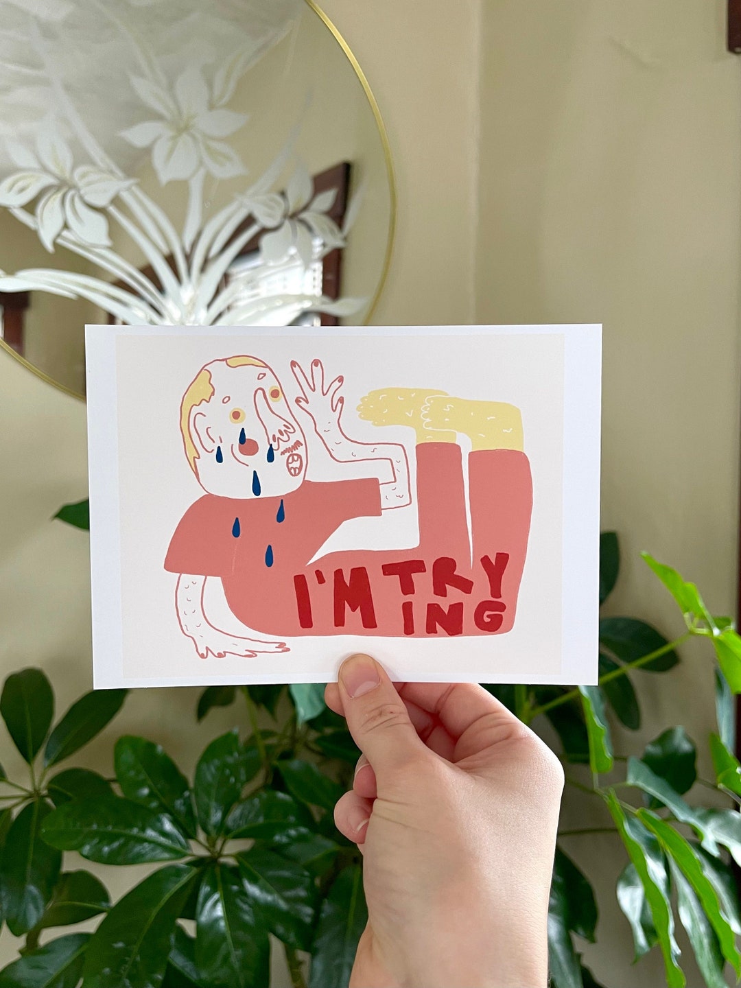 I’m Trying // Cartoon Funny Crying Man Art Print - Etsy