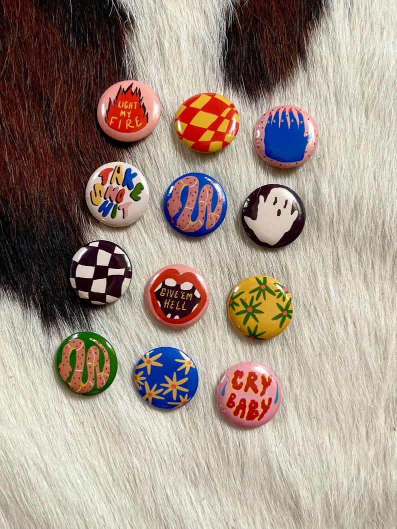 CHOOSE FIVE // 1 Groovy Style Pastel Button Pin Pack // - Etsy