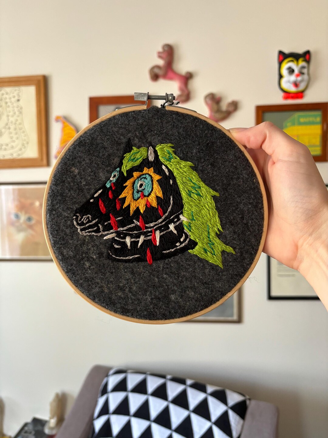 Neon Horse // Edgy Embroidery Hoop Wall Art // Trendy Gallery Wall ...