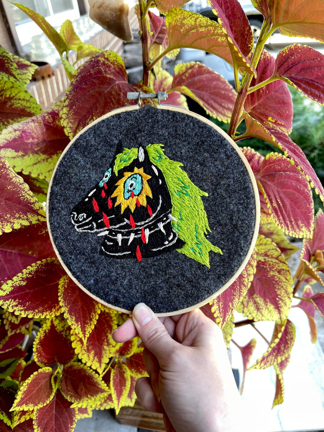Gimp Horse Cartoon Embroidery Hoop Decor, Original Artwork, Maximalist ...