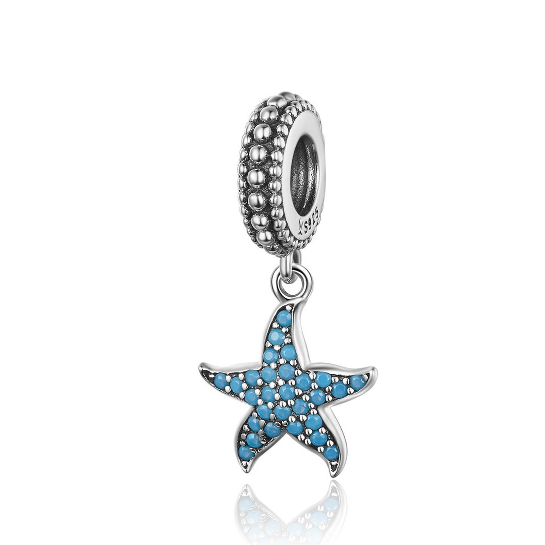 925 Sterling Silver Blue Starfish Charm Bead Fits European Charm ...