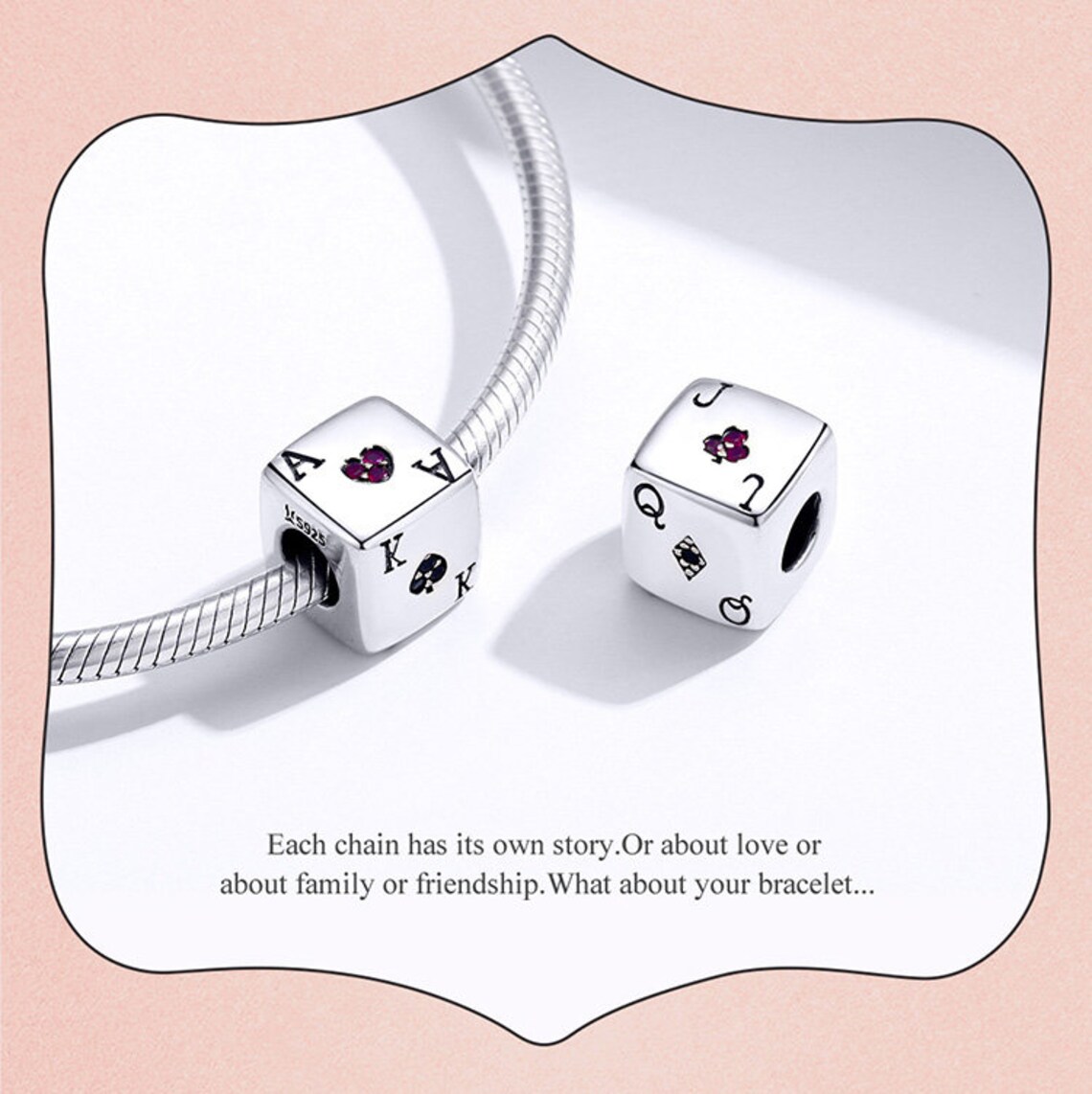 925 Sterling Silver Poker Card Dice Charm Bead Fits European Charm ...
